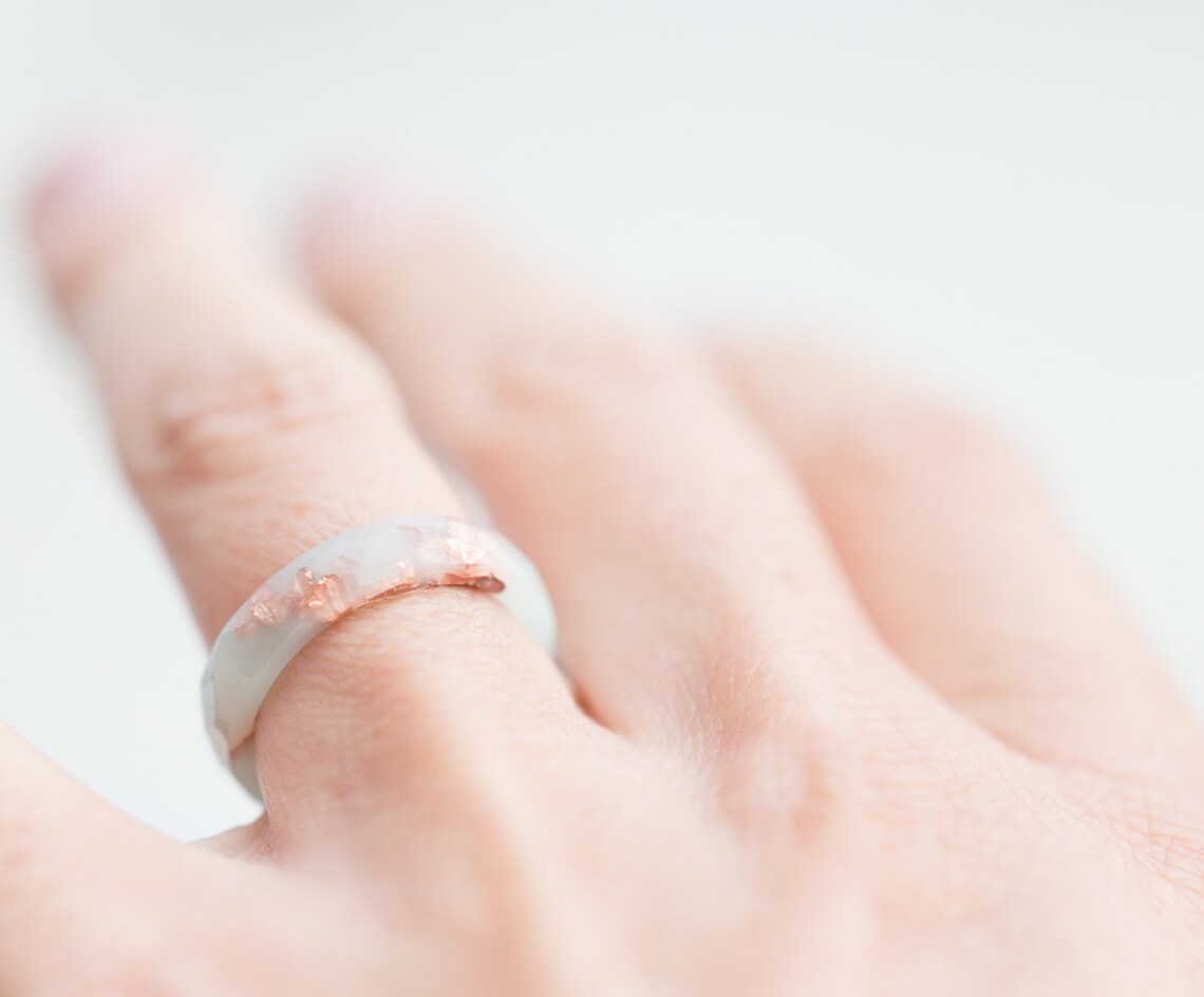 Pastel Mint Resin Ring Rose Gold Flakes Small Faceted Ring | Etsy