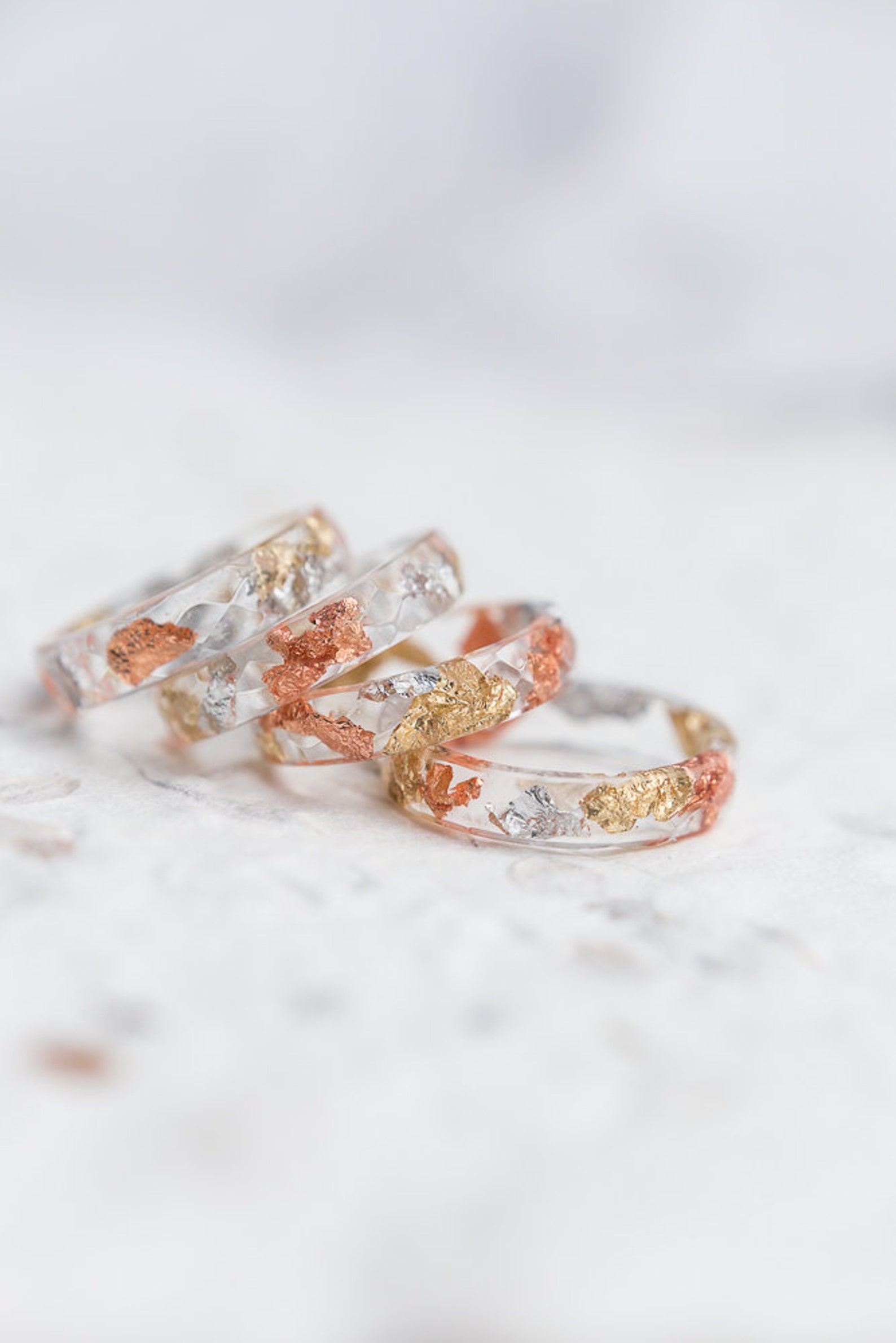 Tricolor Resin Stacking Ring Gold and Silver Transparent Ring - Etsy UK