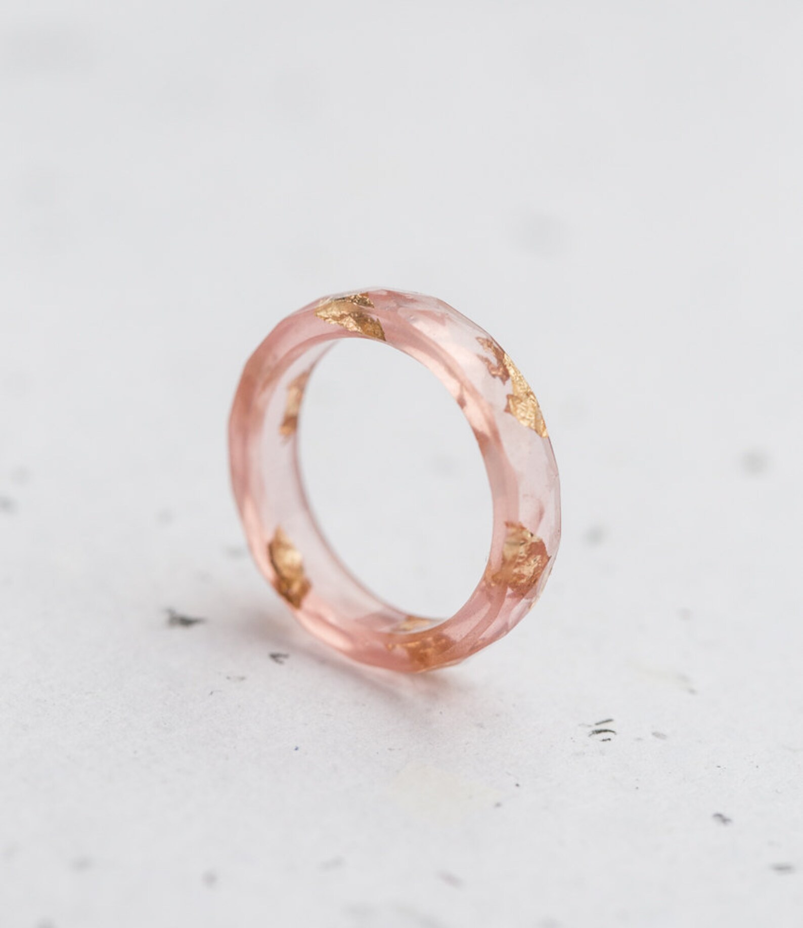 Cherry Blossom Blush Resin Ring Gold Flakes Small Faceted Ring - Etsy