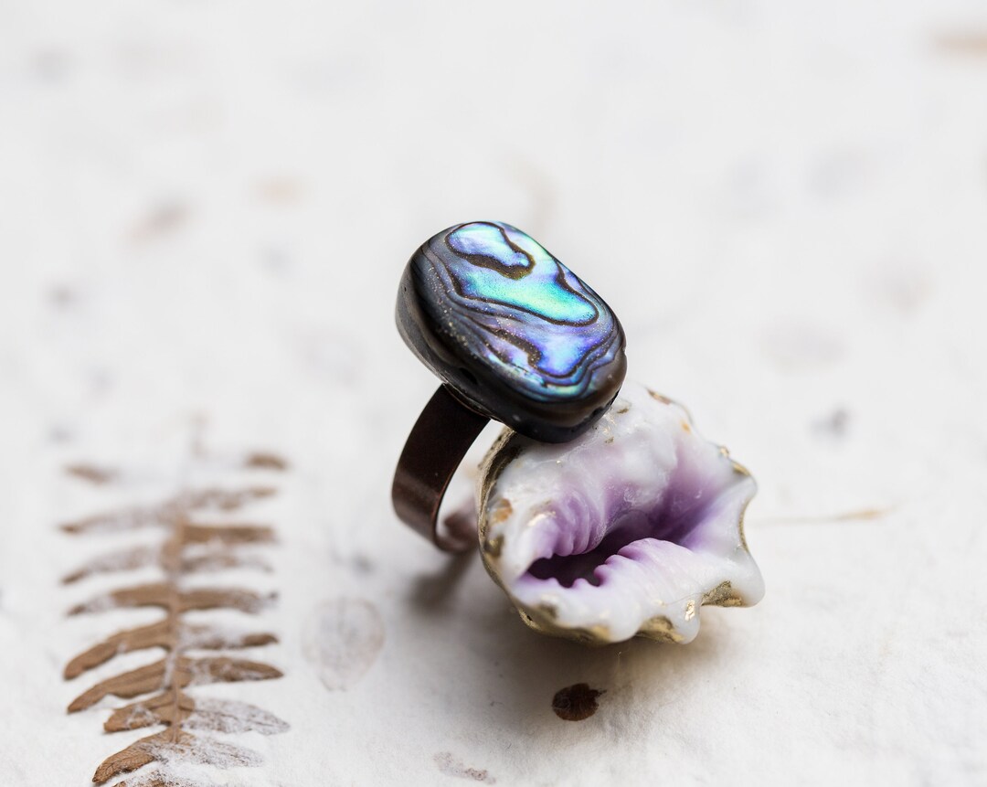 Paua Shell Ring Abalone Adjustable Statement Cocktail Ring Summer Beach ...