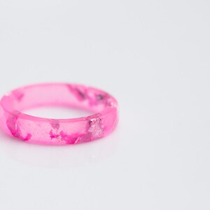 Neon Pink Resin Stacking Ring Hot Pink Silver Flakes Small Faceted Ring ...