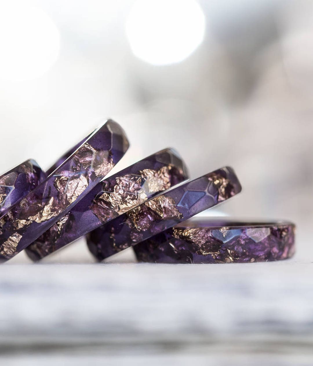Ultra Violet Resin Ring Stacking Ring Gold OOAK Amethyst Purple Jewelry ...
