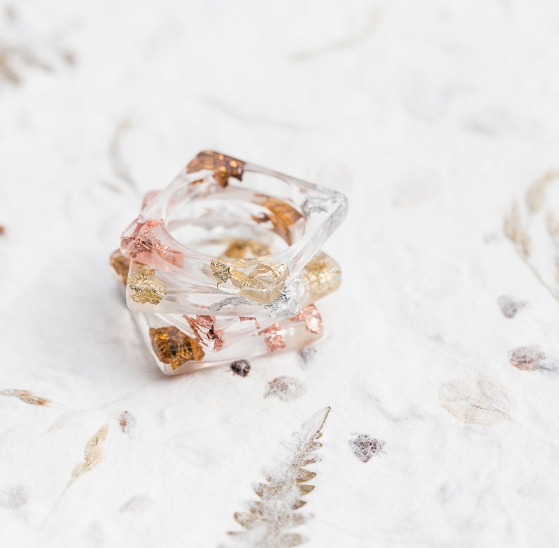 Square Resin Stacking Ring Modern Transparent Tricolor Ring OOAK - Etsy UK