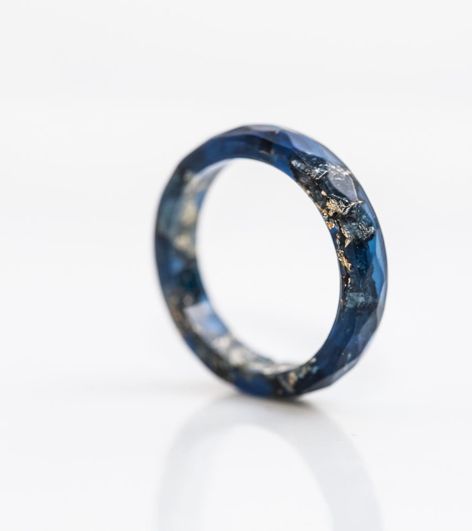 Deep Blue Resin Stacking Ring Gold Flakes Faceted Ring OOAK - Etsy