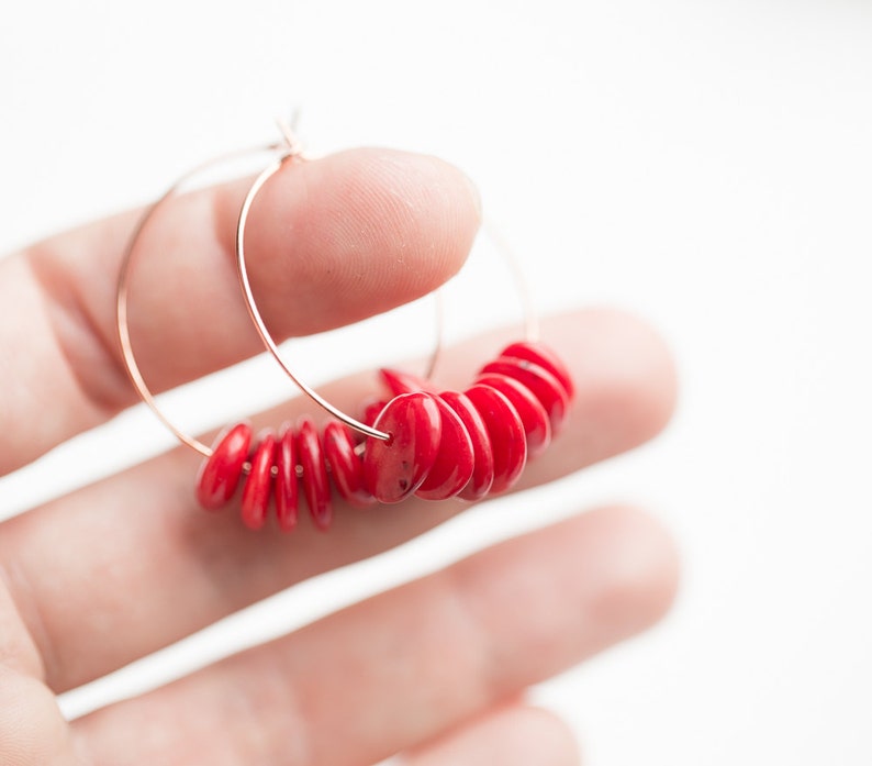 Red Coral Hoop Earrings Rose Gold Brass Modern Hoops Beach Style ...