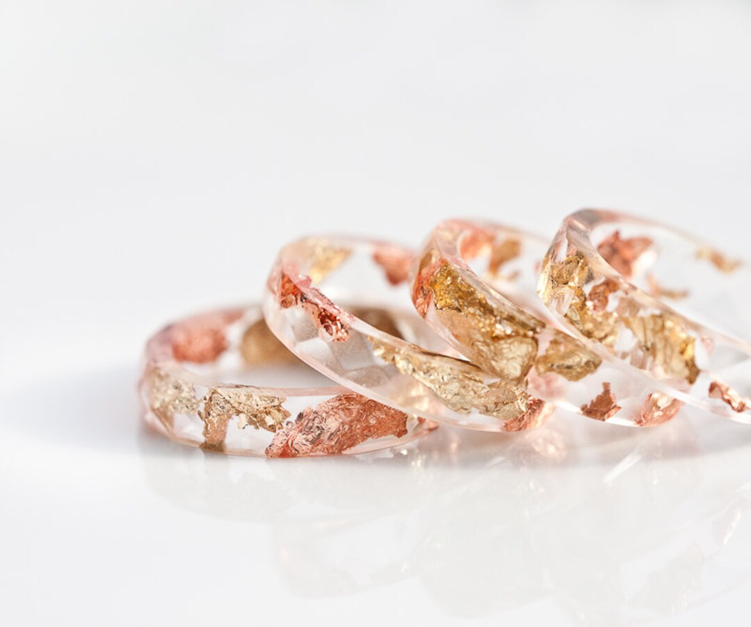Resin Stacking Ring Yellow Rose Gold Flakes Small Faceted Ring OOAK ...