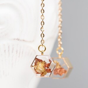 Floating Gold Leaf Long Modern Statement Earrings Geometric Hexagon ...