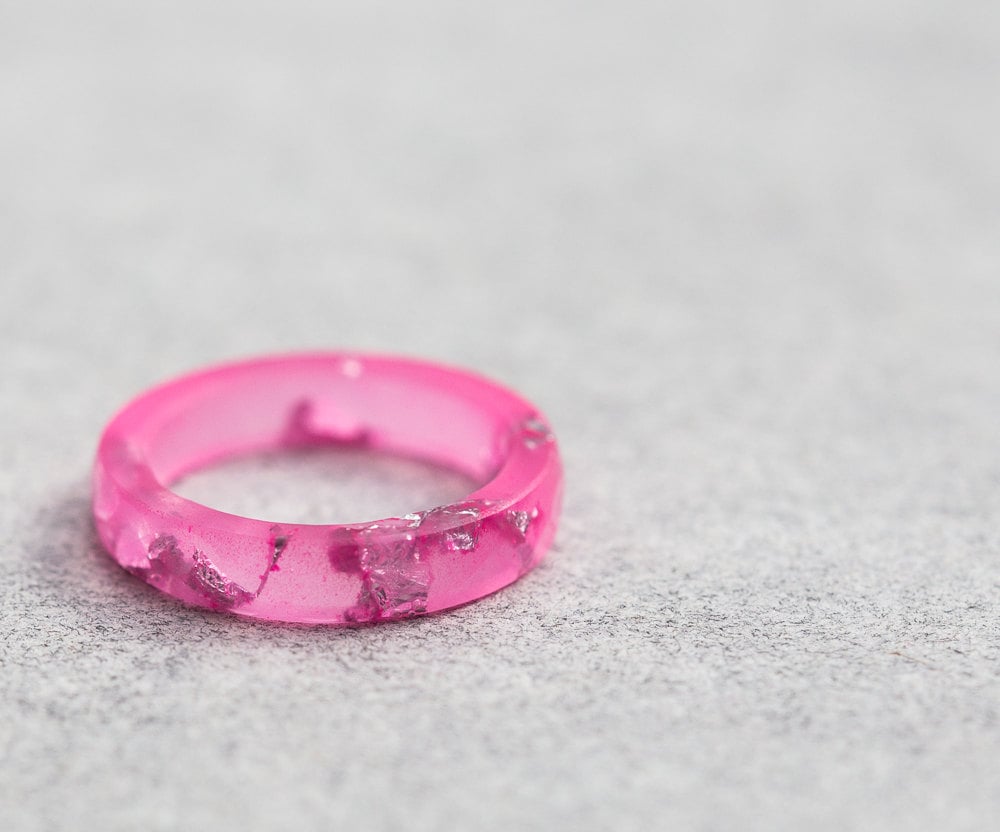 Neon Pink Resin Stacking Ring Hot Pink Silver Flakes Small - Etsy
