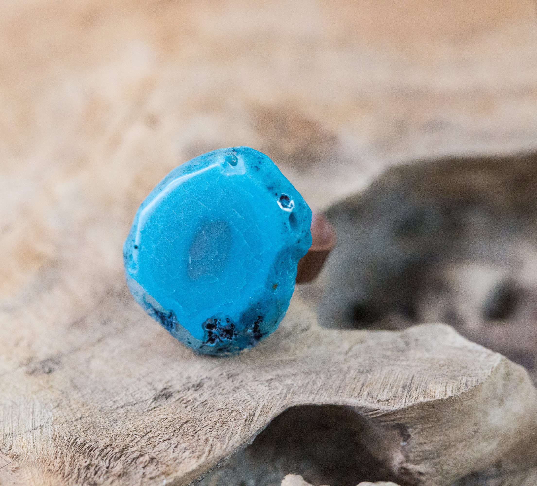 Blue Agate Geode Slice Ring Adjustable Statement Cocktail Ring | Etsy