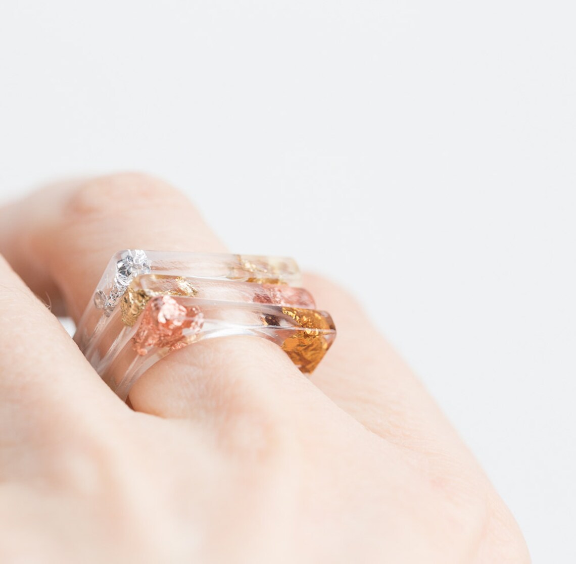Square Resin Stacking Ring Modern Transparent Tricolor Ring - Etsy