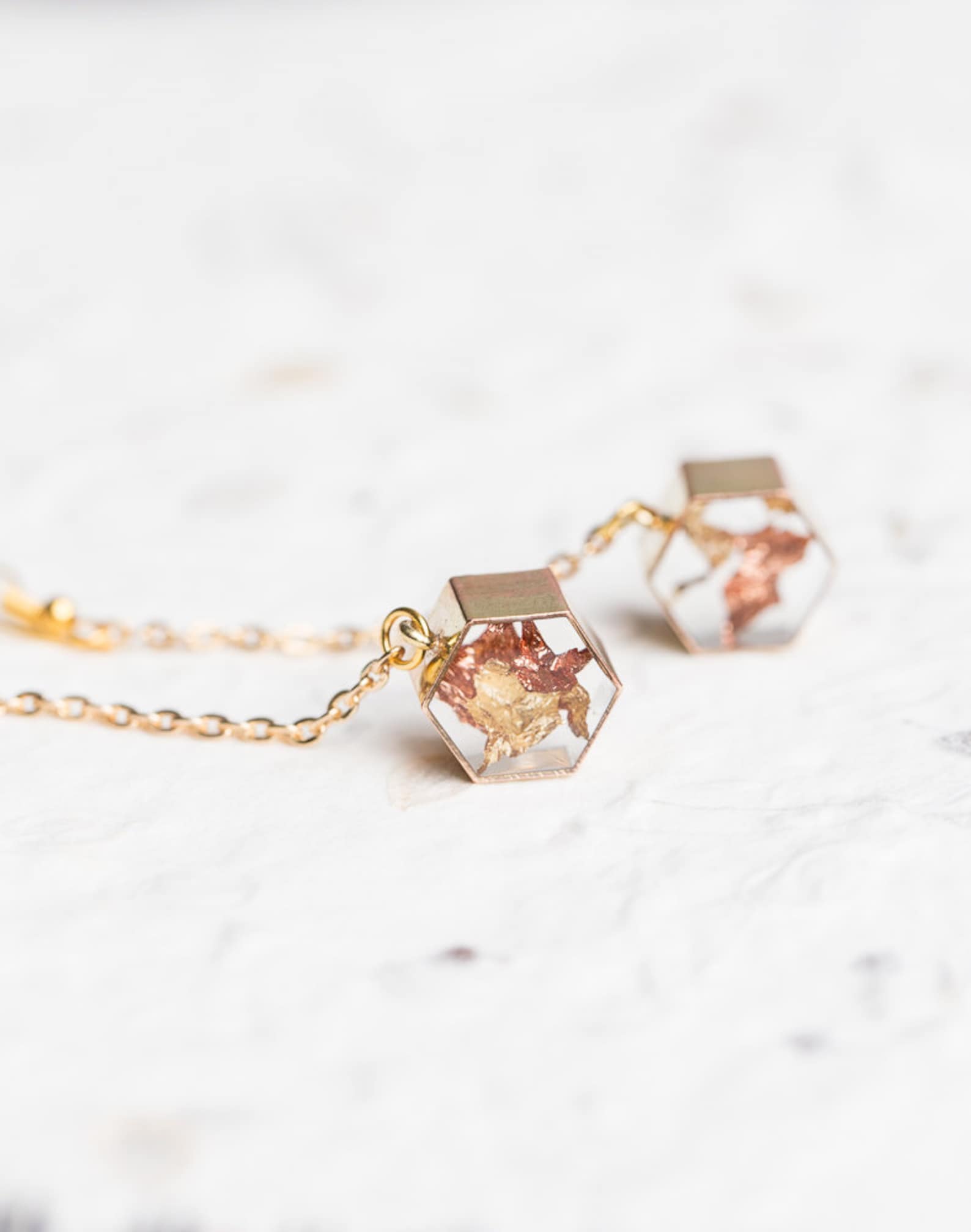 Floating Gold Leaf Long Modern Statement Earrings Geometric Hexagon ...