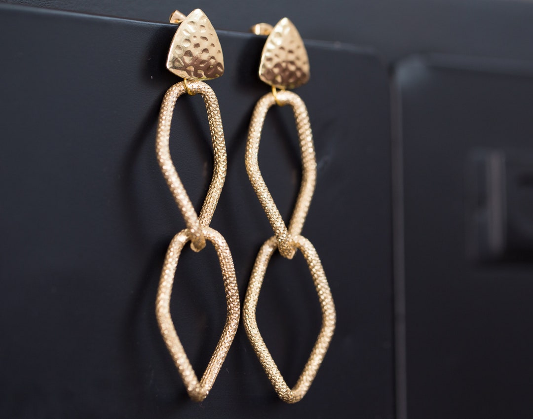 Long Chain Statement Earrings Triangle Geometric Jewelry 18K - Etsy