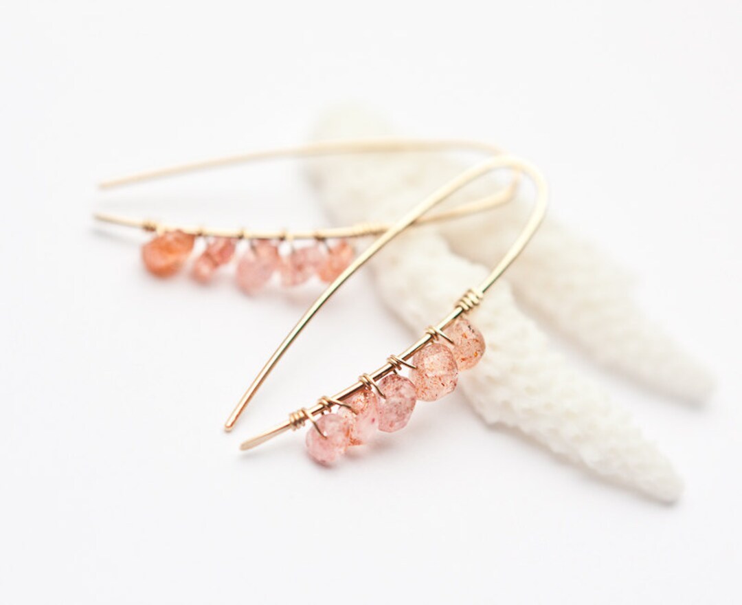 14K Gold Filled Hook Earrings: Peach Sunstone Wire Wrapped Hoops - Etsy
