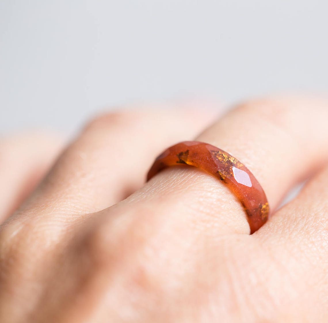 Burnt Orange Stacking Resin Ring Amber Terra Cotta Gold Flakes - Etsy