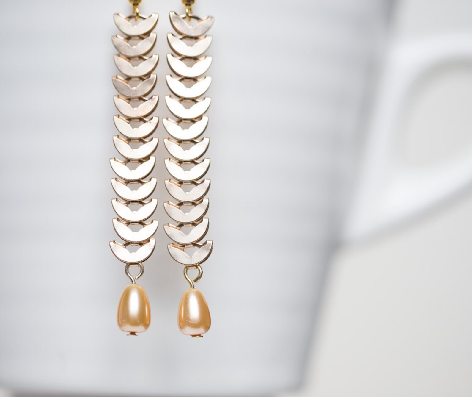 Long Dangle Gold Chain Earrings Gold Drop Beads Boho Glam Gold | Etsy