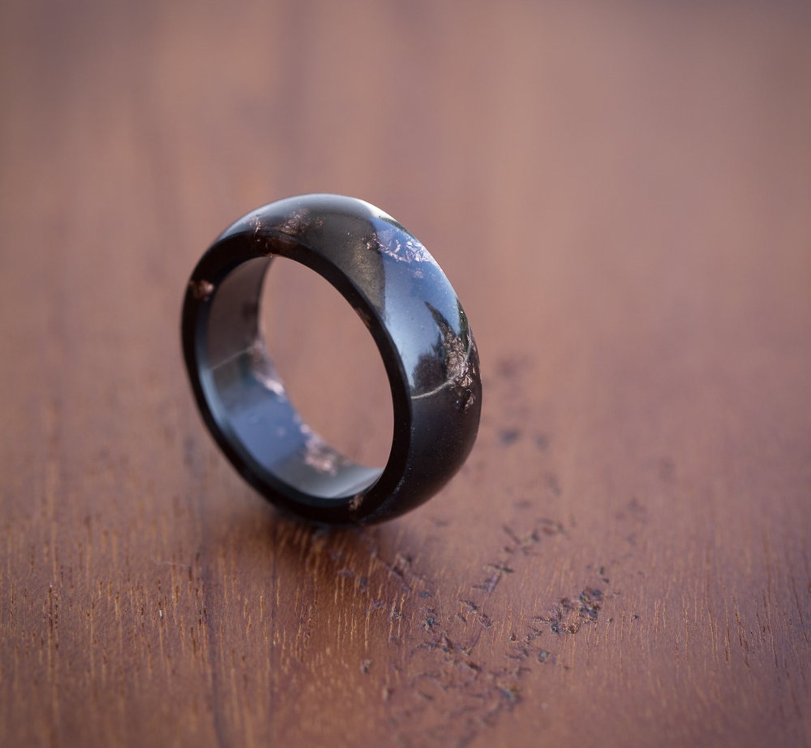 Black Resin Ring Men Ring Rose Gold Flakes Big Size 10 Smooth | Etsy