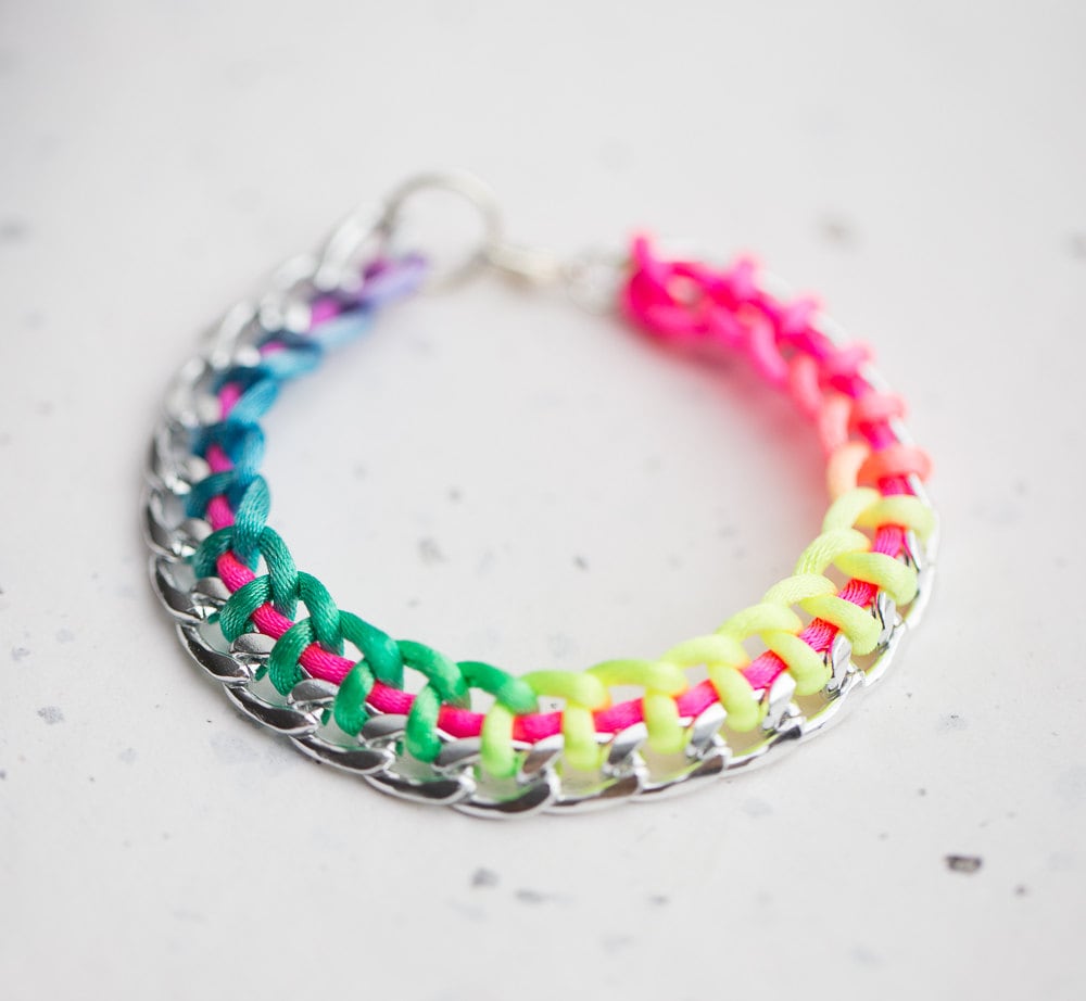 Rainbow Chain Braided Bracelet Lgbt Neon Colorful Modern | Etsy