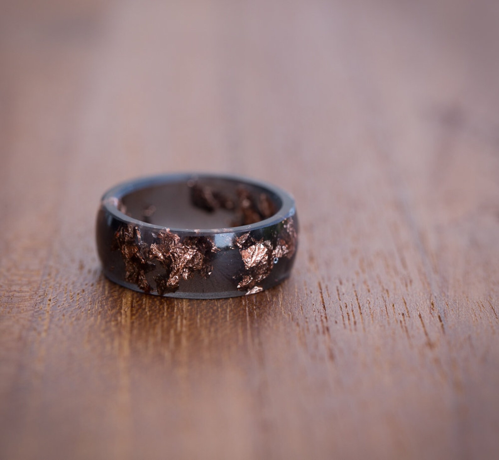 Black Resin Ring Men Ring Rose Gold Flakes Big Size 10 Smooth | Etsy
