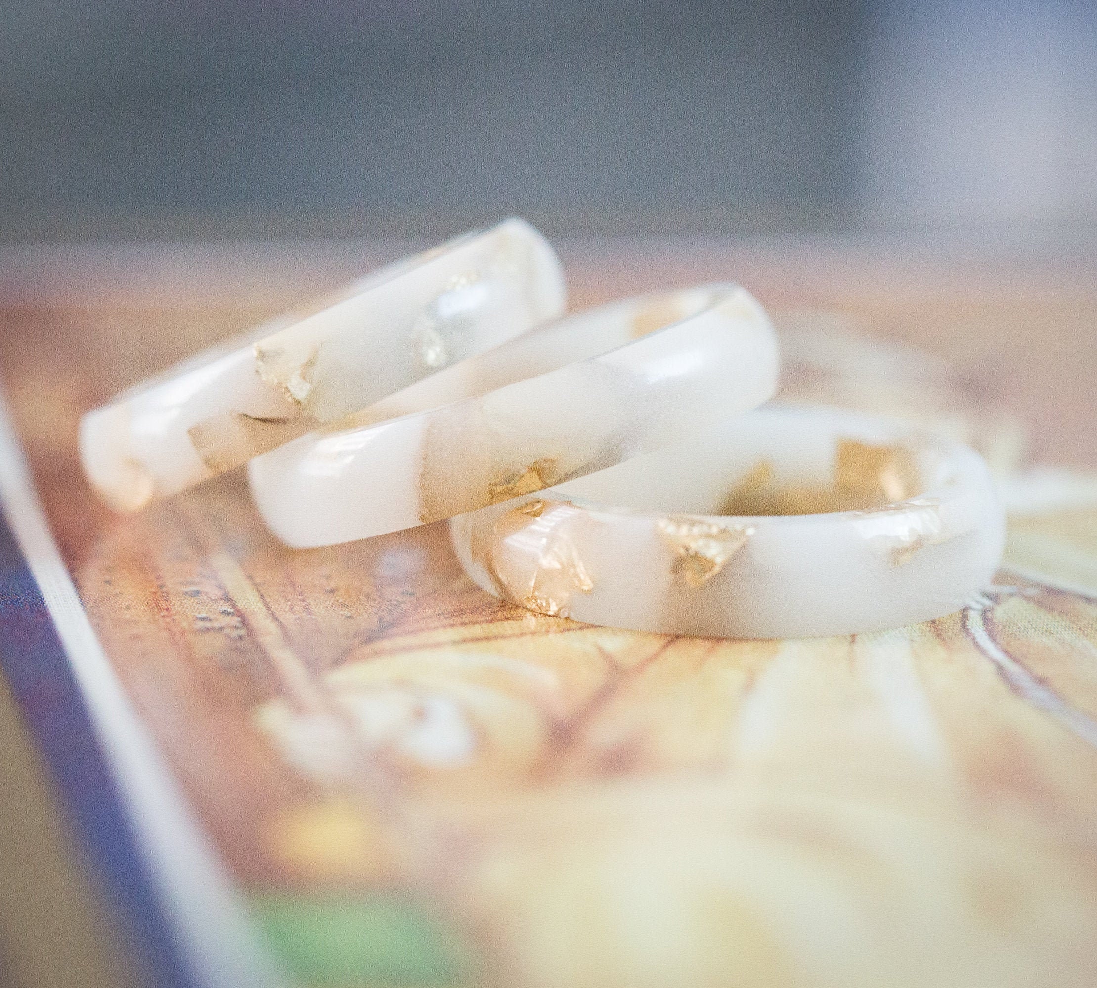 Vanilla White Resin Stacking Skinny Ring Gold Smooth Ring OOAK | Etsy