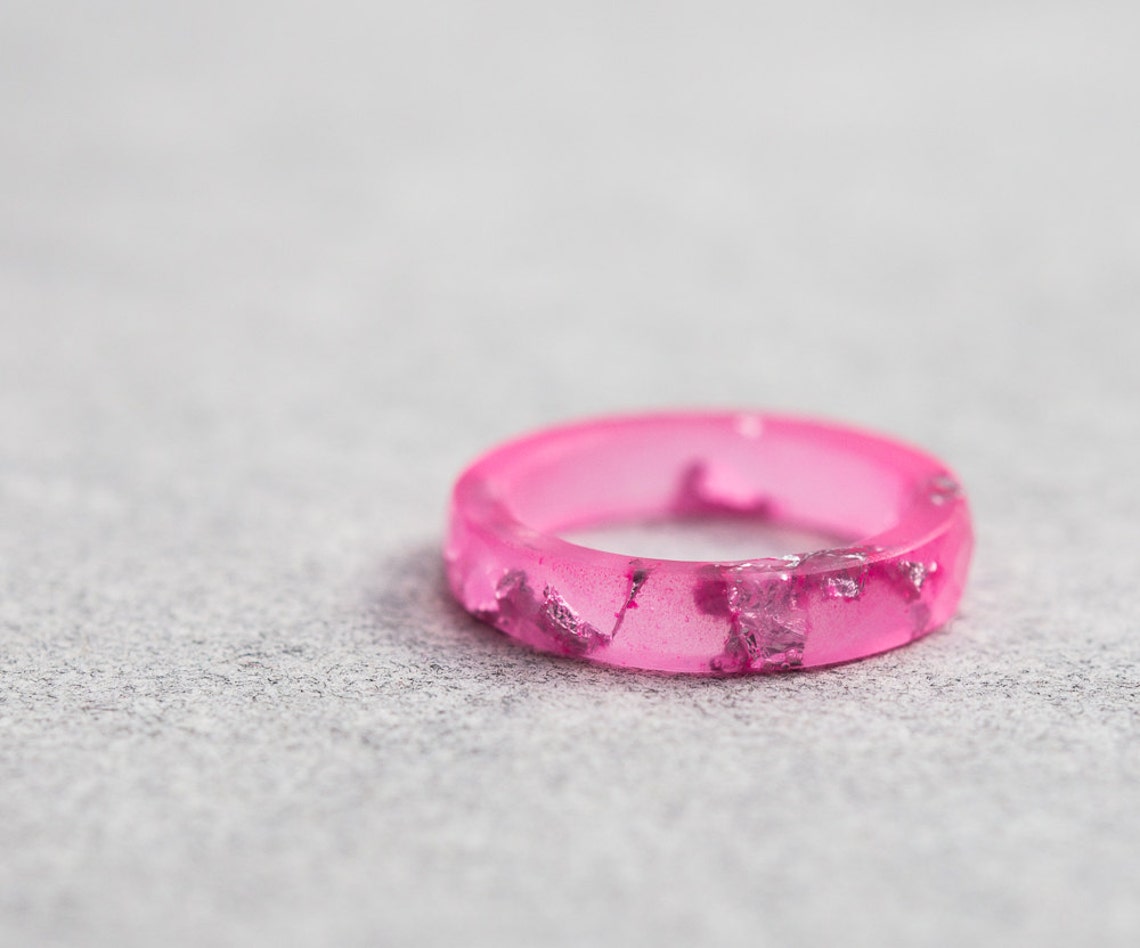 Neon Pink Resin Stacking Ring Hot Pink Silver Flakes Small - Etsy