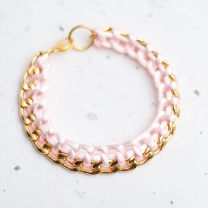 Gold Chain Braided Bracelet Light Pink Pastel Blush Modern Minimalist ...