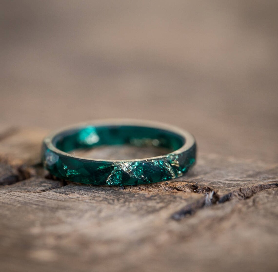 Thin Teal Resin Stacking Ring Gold Skinny Ring OOAK | Etsy