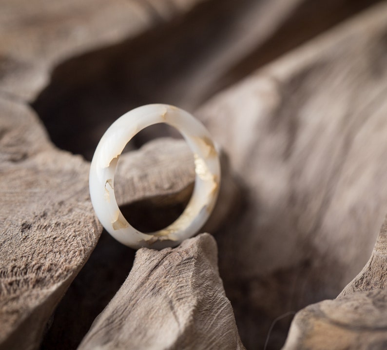 Vanilla White Resin Stacking Skinny Ring Gold Smooth Ring OOAK - Etsy