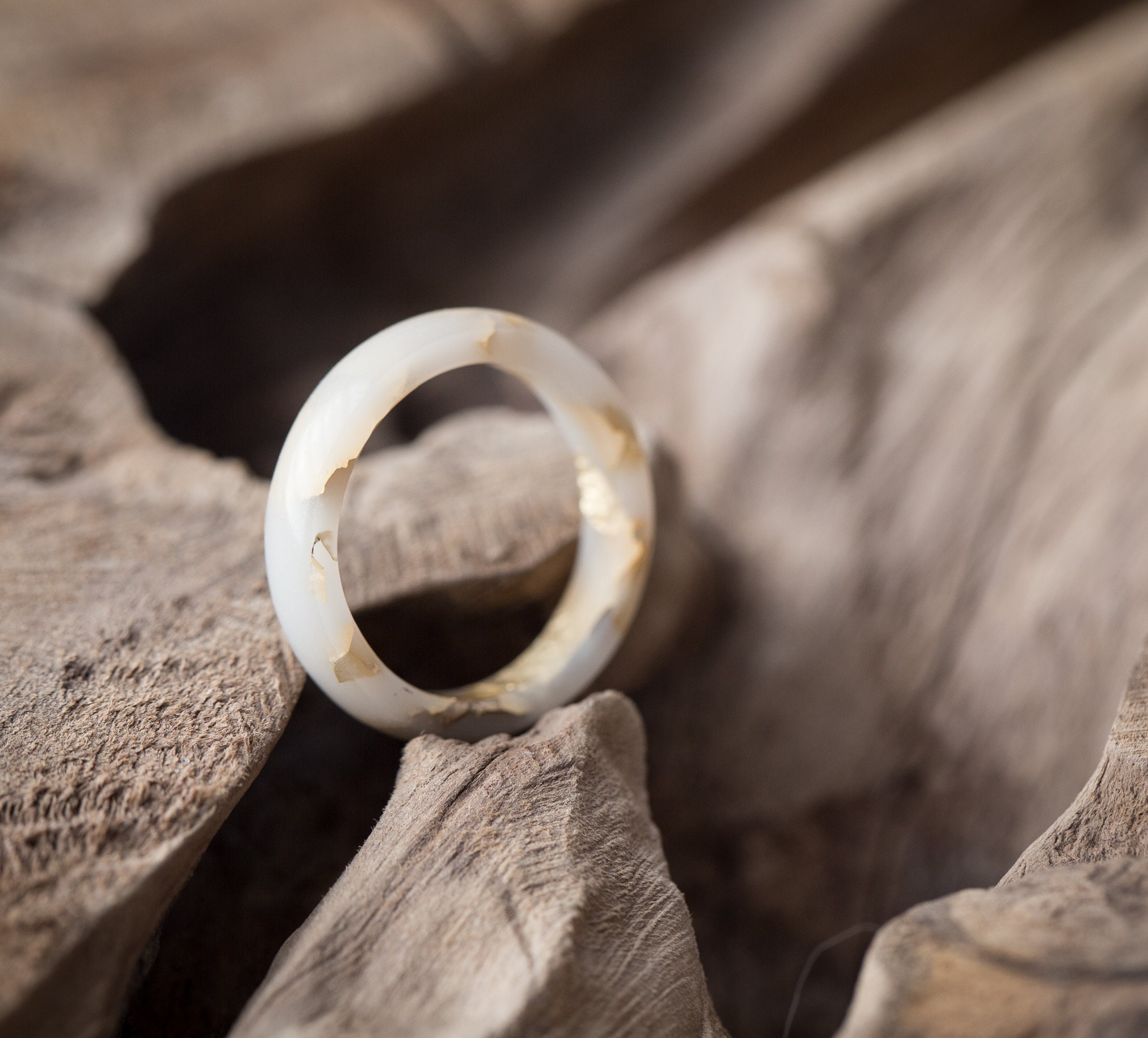 Vanilla White Resin Stacking Skinny Ring Gold Smooth Ring OOAK | Etsy