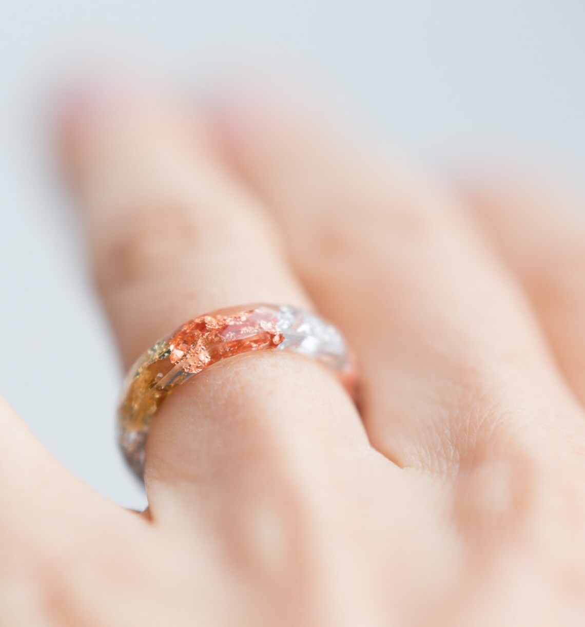 Tricolor Resin Stacking Ring Gold and Silver Transparent Ring | Etsy