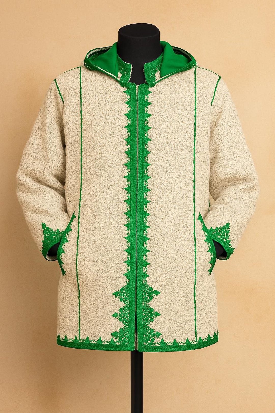 Moroccan Traditional Wool Coat for Men – Green Embroidered Handmade ...