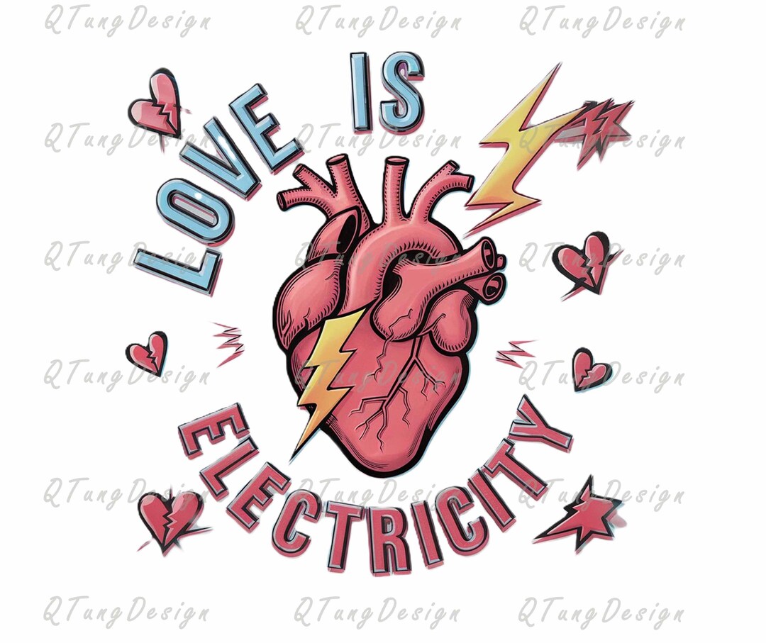Love is Electricity Png, Groovy Heart With Thunder Png, Gift for Her ...