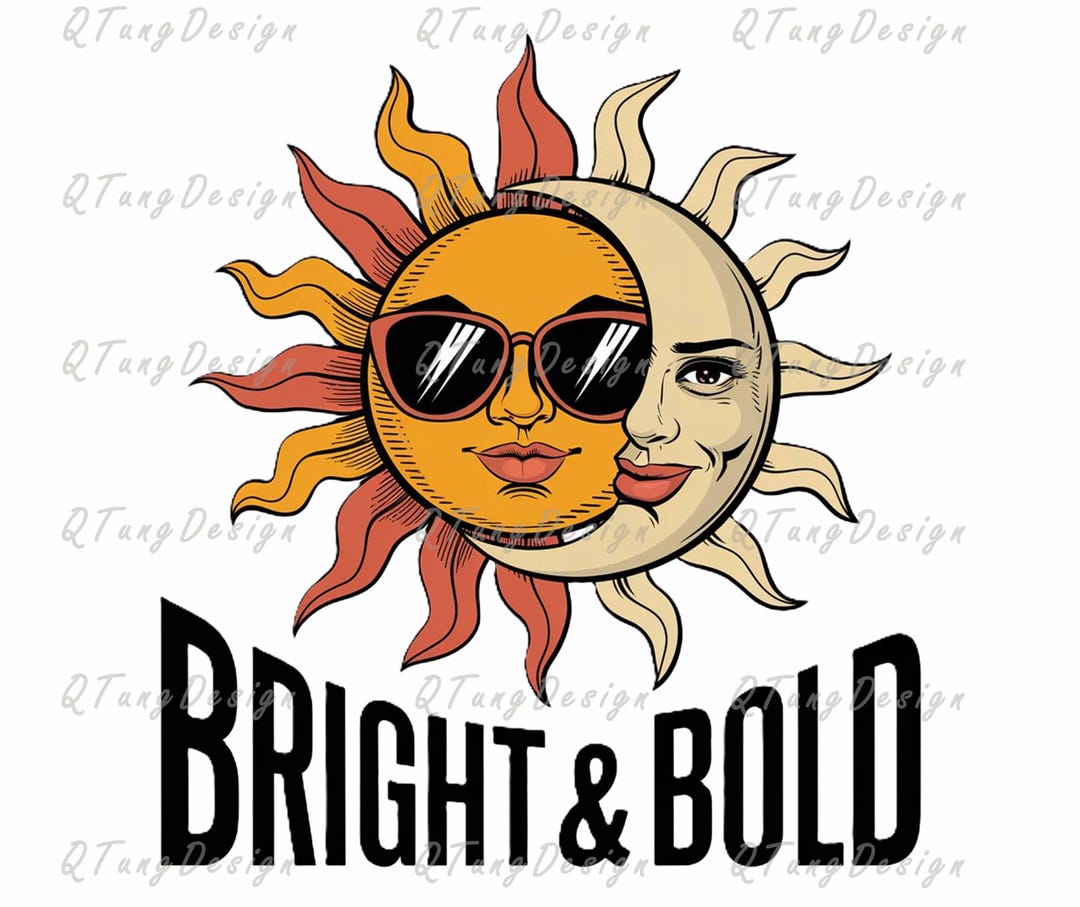 Bright & Bold PNG, Groovy Sun and Moon Png, Gift for Astronomy Lovers ...