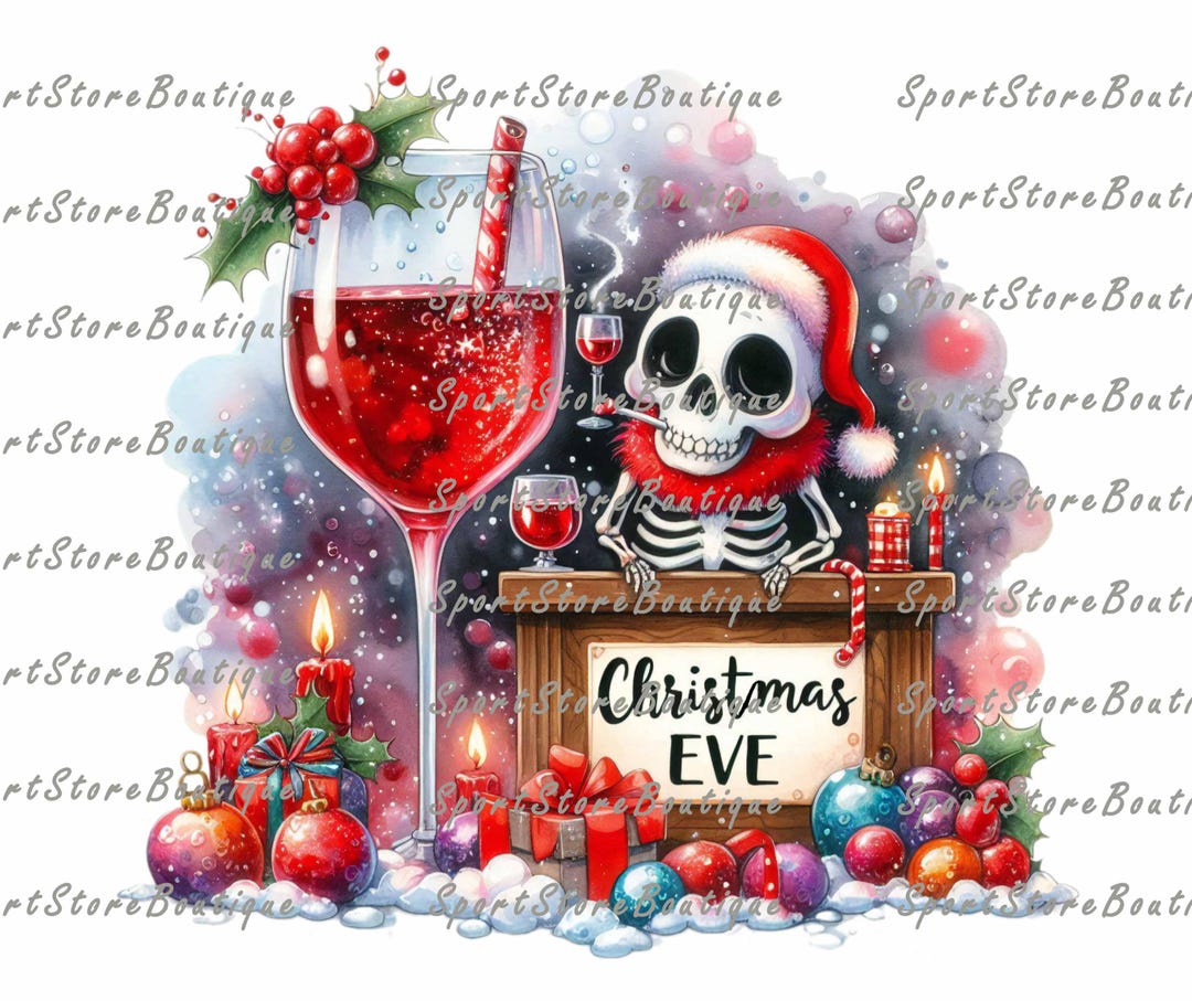 Christmas Alcoholic Skeleton Png, Funny Skeleton Png, Santa Lover Png ...