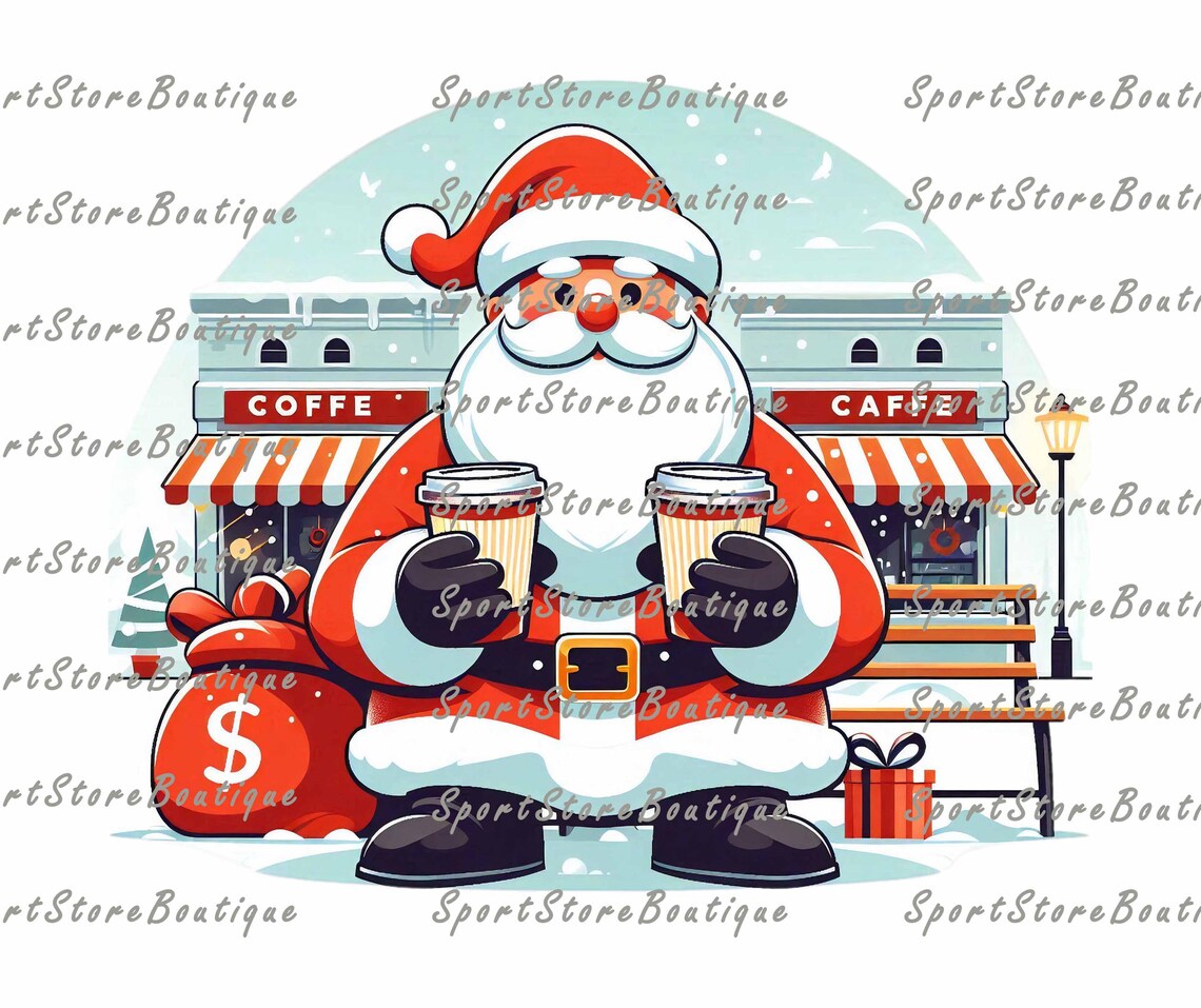 Christmas Coffee Santa Claus Png, Funny Christmas Santa Png, Cafeteria ...