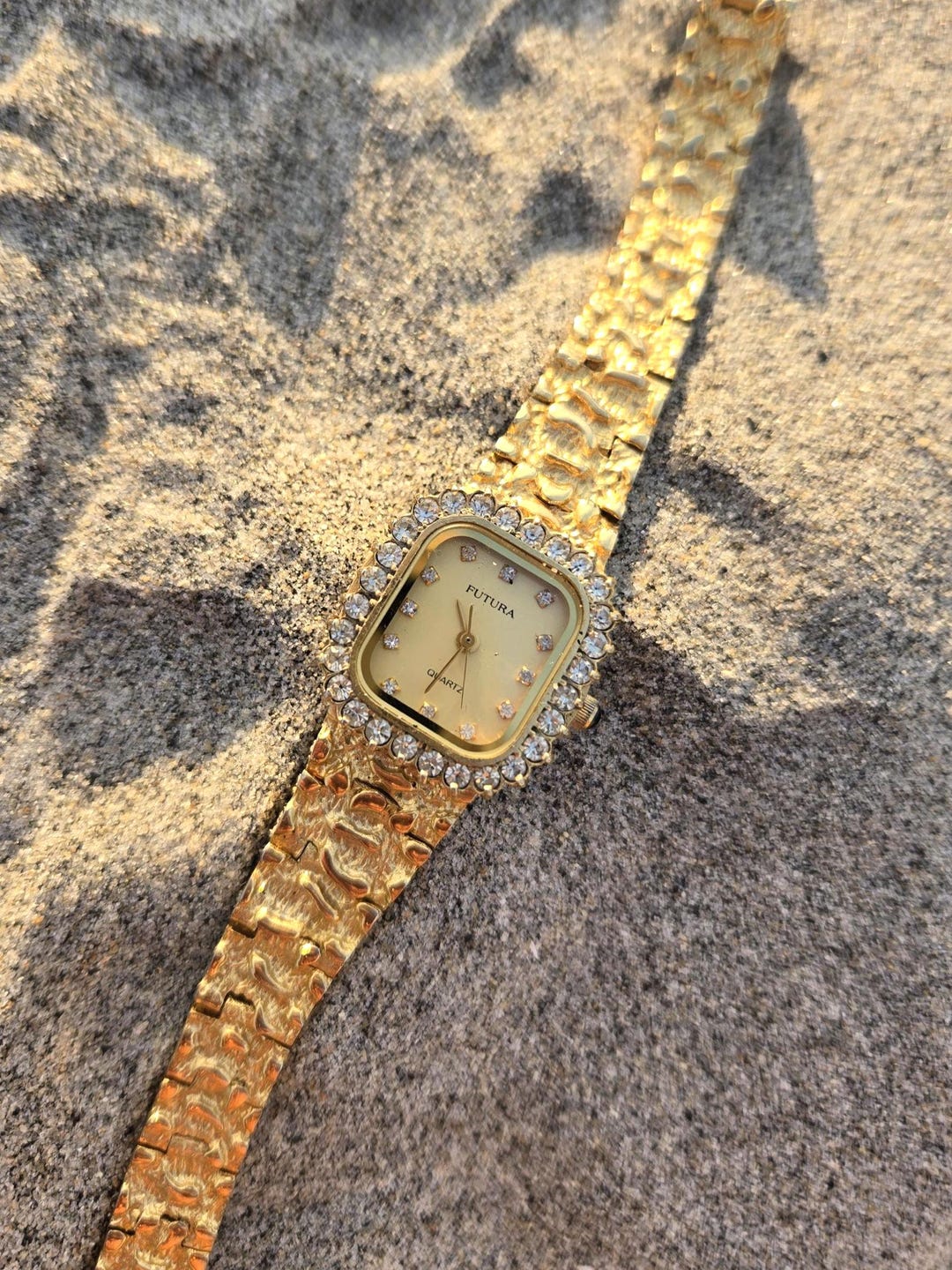 Gold Nugget Rhinestone Bezel Vintage Watch - Etsy