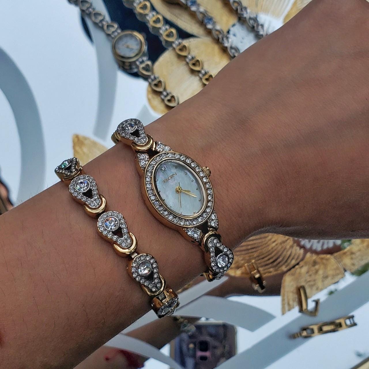 Diamante Gold Vintage Watch and Bracelet Set - Etsy