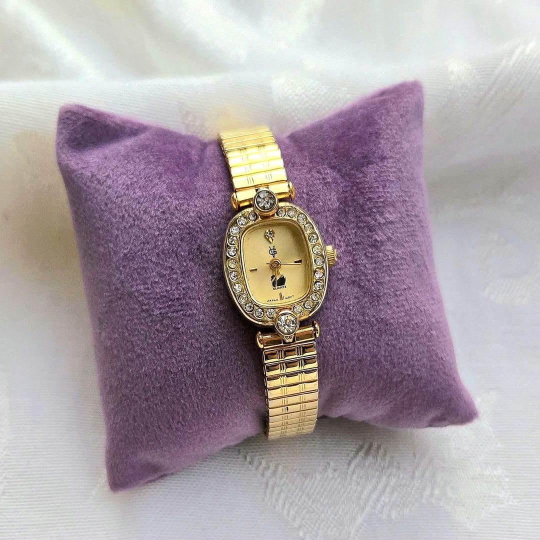 Rhinestone Bezel Gold Vintage Stretch Watch - Etsy