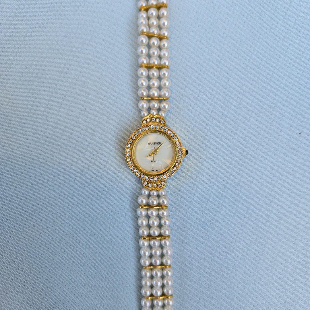 Multistrand Pearl Vintage Watch With Rhinestone Bezel - Etsy