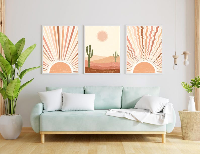 9 Boho Wall Art Set | Printable Desert Sun Motif Prints | Bohemian Wall ...