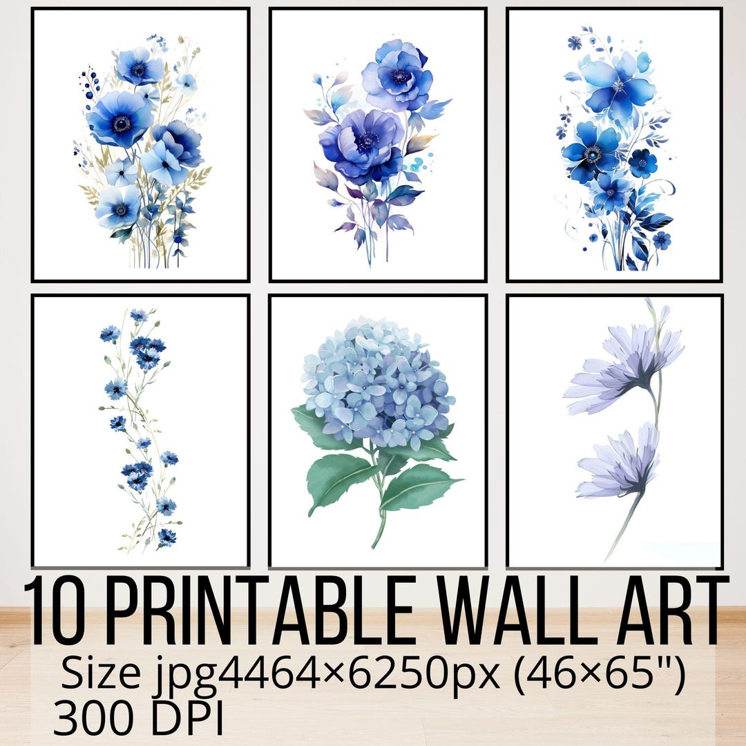 10 Blue Flower Printable Wall Art | High-resolution | Botanical Art ...