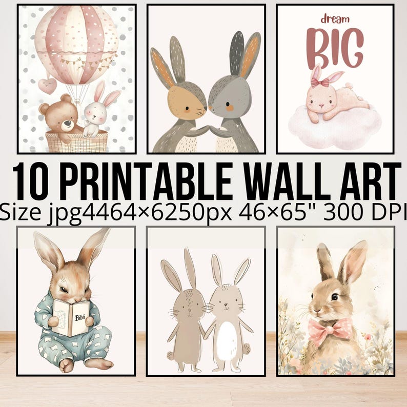 10 Printable Wall Art for Kids – Cute Rabbit and Other Animals ...