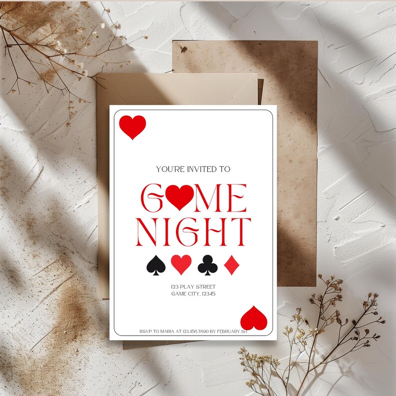 Game Night Invitation Template, Deck of Cards, Card & Board Game Night ...