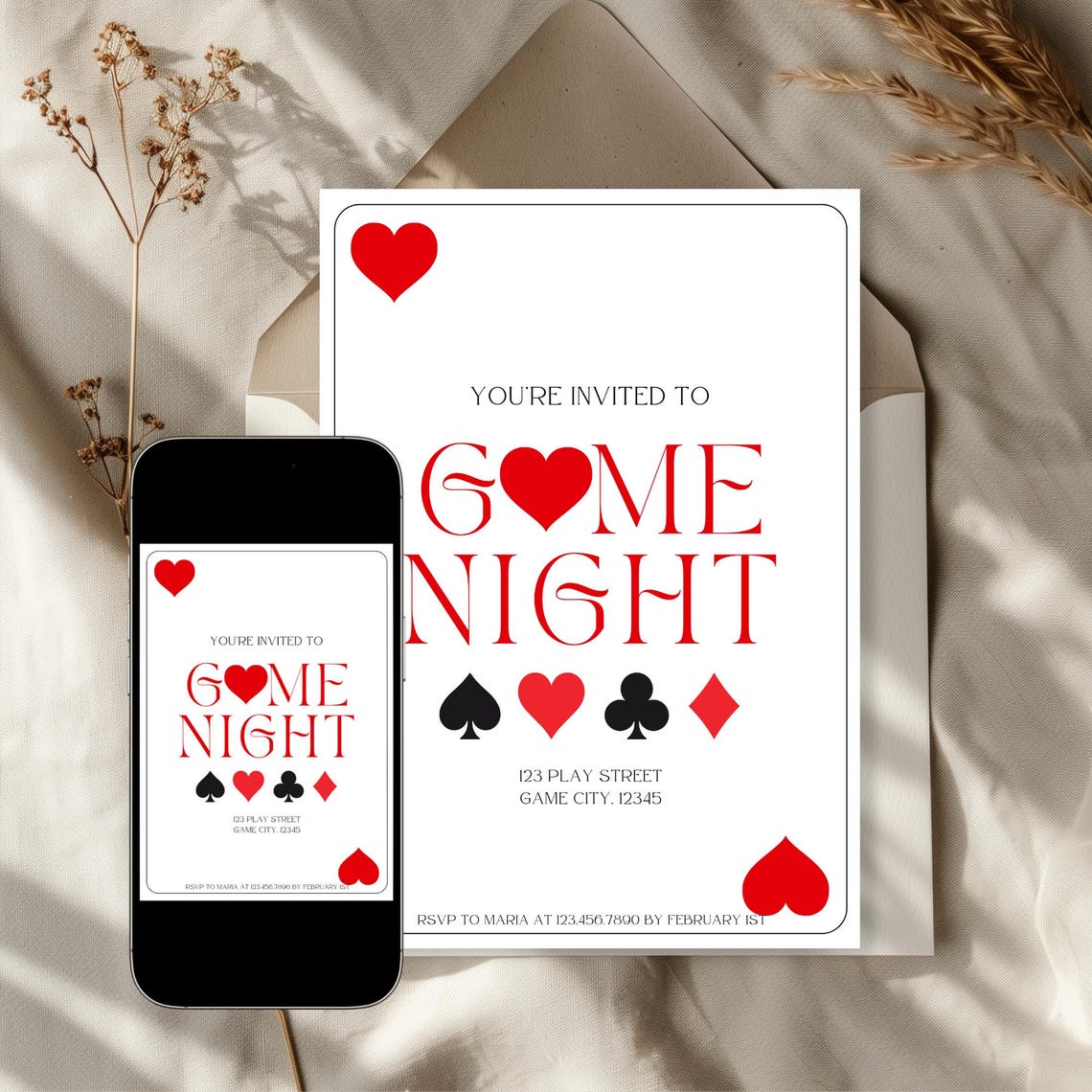 Game Night Invitation Template, Deck of Cards, Card & Board Game Night ...