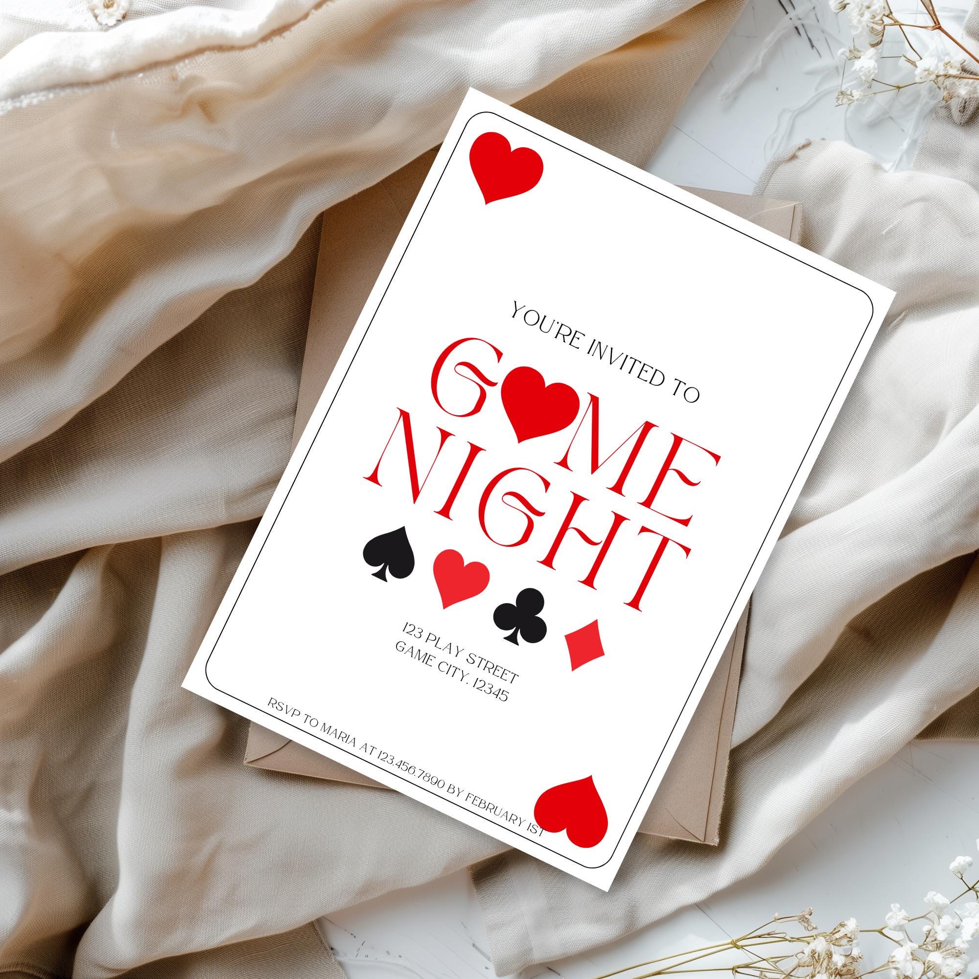 Game Night Invitation Template, Deck of Cards, Card & Board Game Night ...