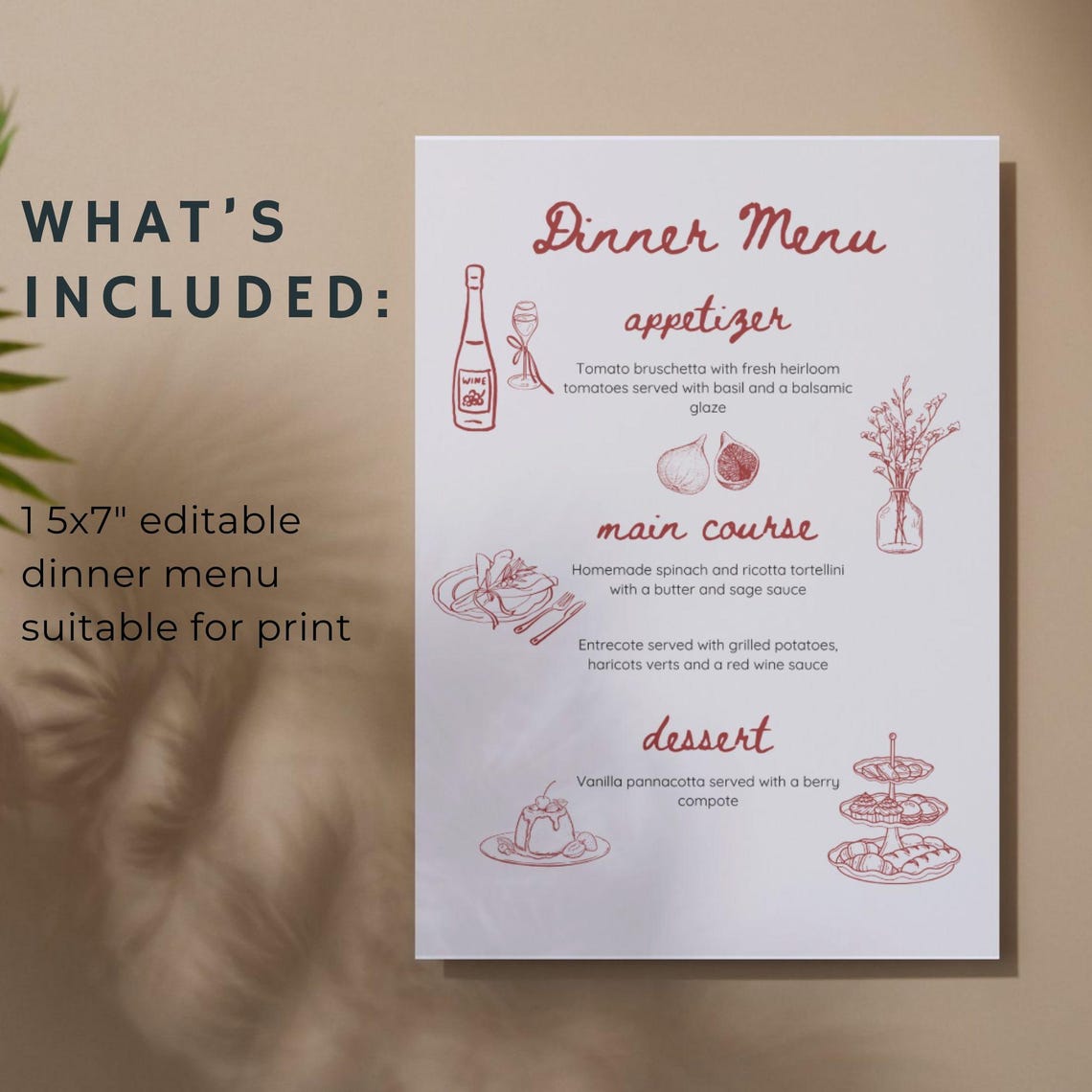 Food Menu Design | Dinner Party Menu Card, Coquette Style | Rehearsal ...