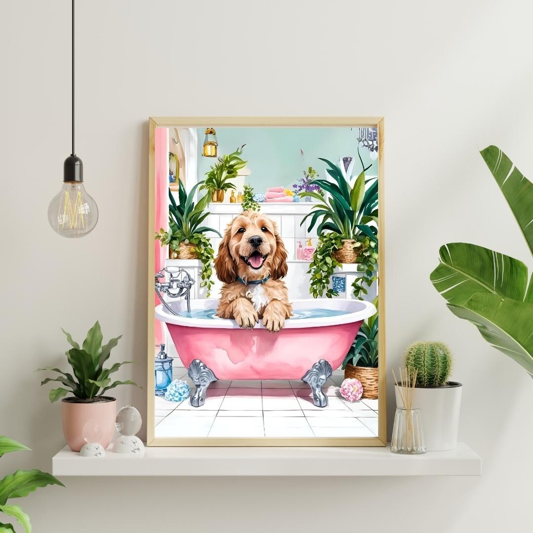 Cockapoo in Bath Watercolor Print Pet Wall Art Download Dog Lover Decor ...