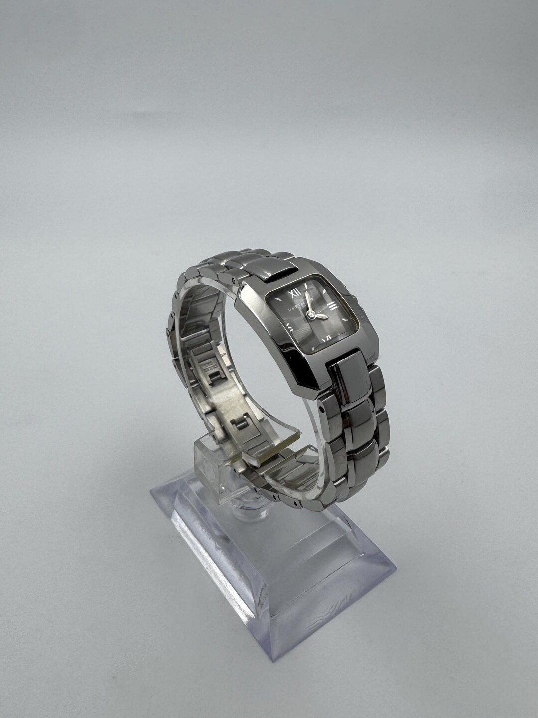 Vintage Loris Azzaro Swiss Watch: Rectangular Stainless Steel Timepiece ...