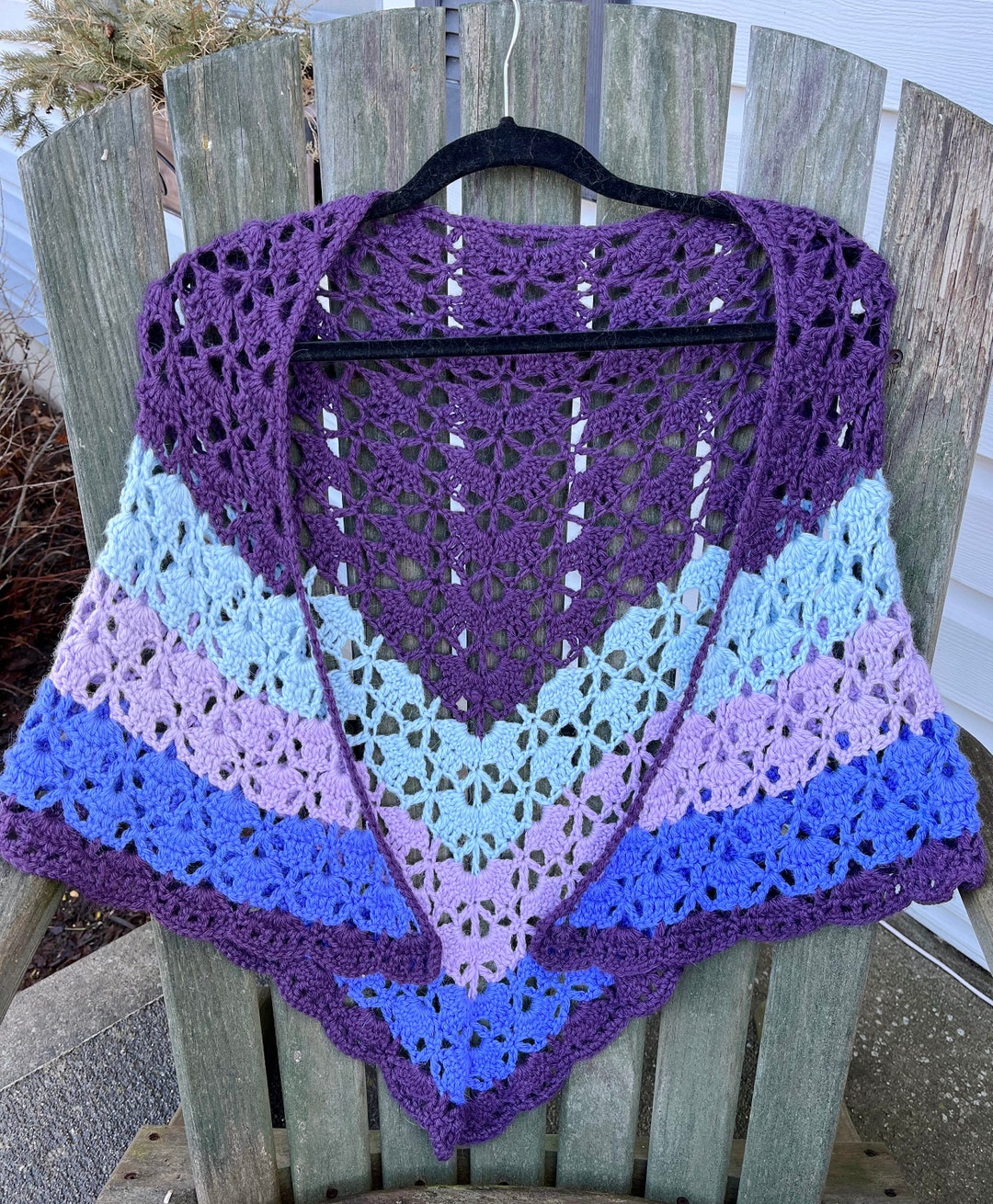 Hand Crocheted Triangular Alpaca Shawl, Purples and Blues - Etsy