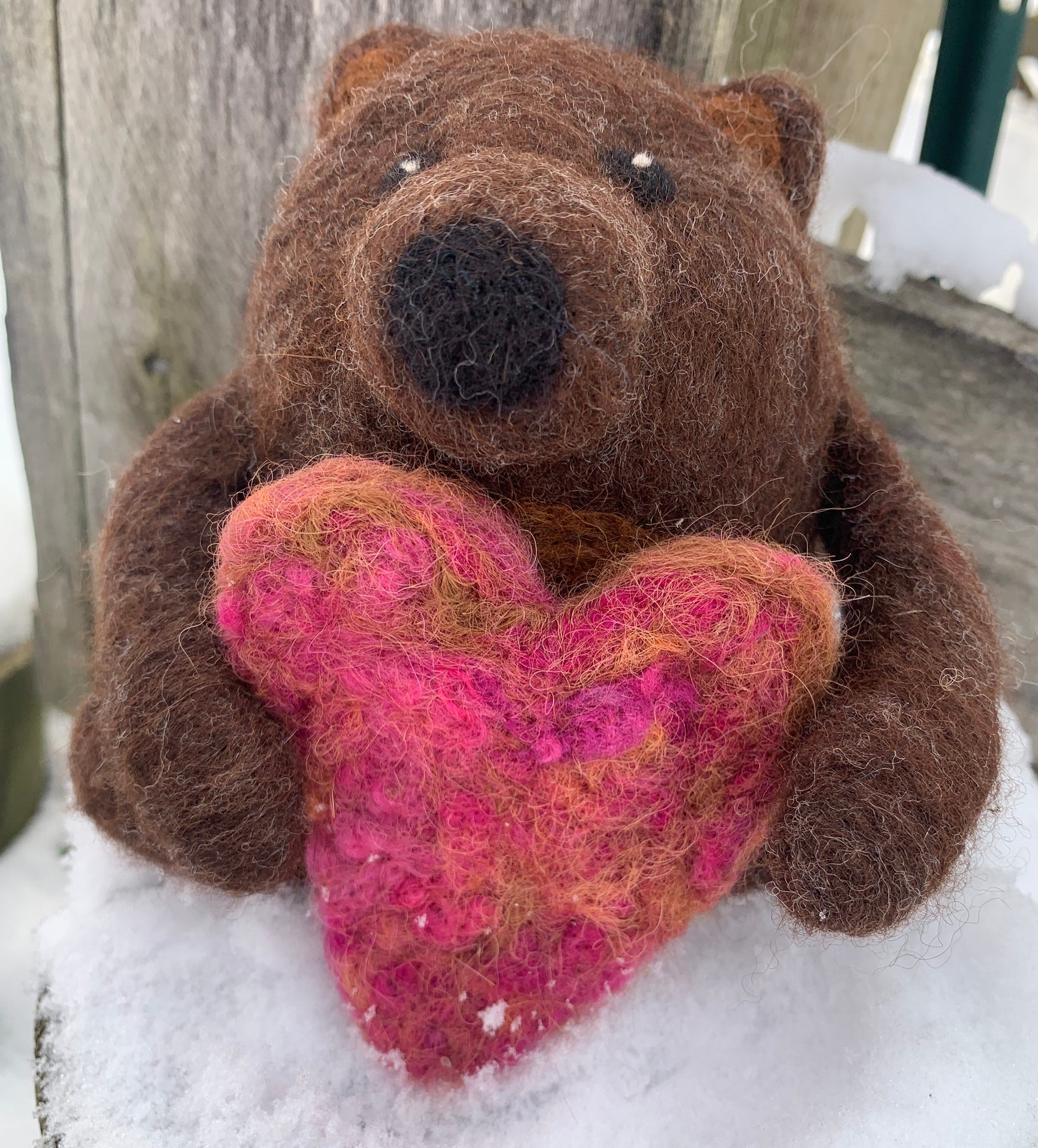 Needle Felted Alpaca Wool Brown Bear With Heart - Etsy
