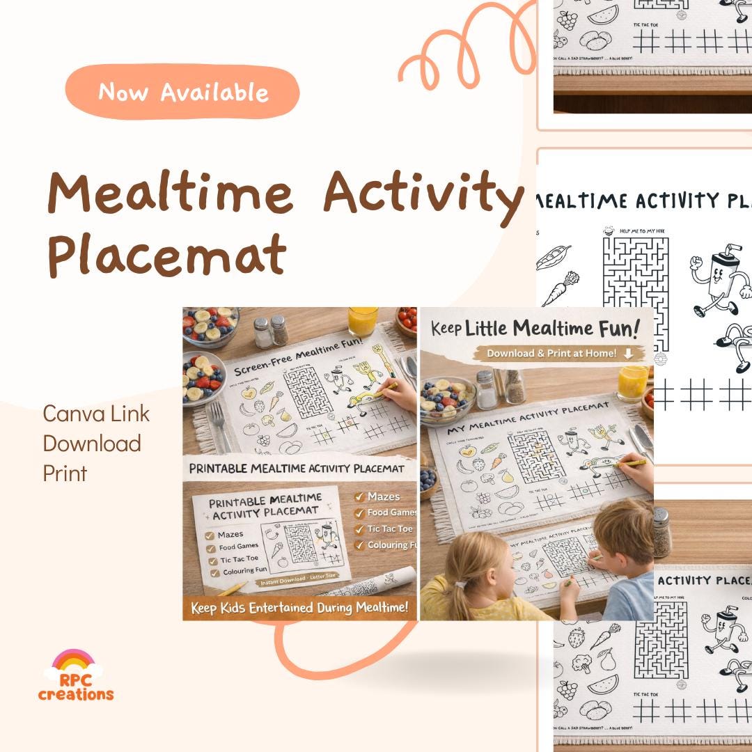 Printable Kids Activity Placemat - ADHD & Autism - Screen-free Mealtime ...